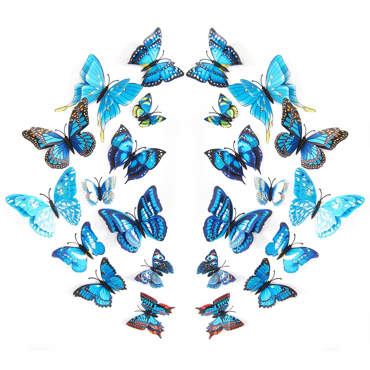 Tuxiaobu 24PCS Butterfly Wall Decal, Removable Refrigerator Magnets Mural Stickers, 3D Wall Stickers for Kids Home Room Art Decorations Wall, Double Wings - Blue