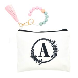 onstary embroidered letter combination cosmetic bag，personalized present bag, suitable for wedding, birthday, holiday, is a great gift for women, mom, teachers, friends, bridesmaids (a)