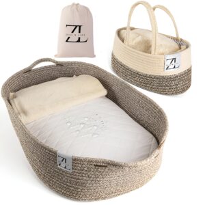 zeal'n life baby changing basket with diapers basket, blanket & changing pad for dresser, potable changing pad, baby changing pad, changing pad for dresser, moses basket for newborns (brown)