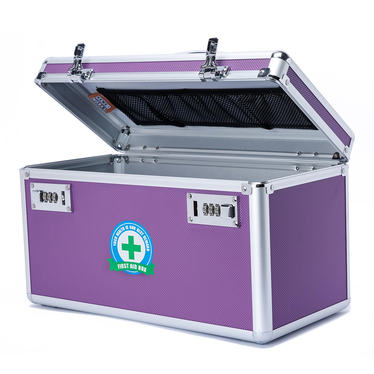 HEWEI WORKS Locking Box with Portable Storage Case, 14.2''x 7.2''x 8.2''，Childproof Medication Lock Organizer, Lockbox for Documents，Medicine & Valuables (Purple/Large)