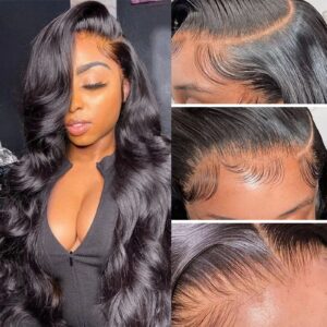 aicrelery 13x6 lace front wigs human hair 13x6 body wave hd lace frontal wigs for black women pre plucked with baby hair bleached knots 180 density glueless frontal wig full and thick 26 inch