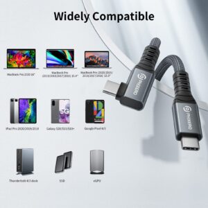 Cable Compatible with Thunderbolt 4 Cable 6.6ft, Right Angle USB4 Cable, with 40Gbps Data Transfer, PD100W Charging, Nylon Braided USB C Cable, Single 8K or Dual 4K Display, for MacBook Pro/Air