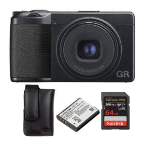 ricoh gr iiix digital camera with soft case, rechargeable lithium-ion battery and 64gb sd card bundle (4 items)