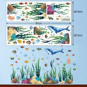 Under the Sea Wall Decals 2 Sheets Ocean Wall Decals Stickers Large Coral Reef and Seaweed, Bubbles Vinyl Wall Sticker Underwater Sea Wall Stickers for Toddler Baby Nursery Living Room Office Bathroom