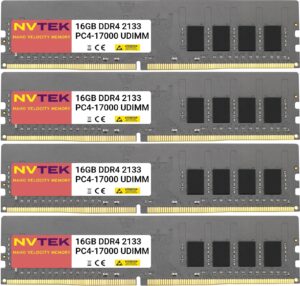 nvtek 64gb (4x16gb) ddr4 2133mhz pc4-17000 udimm 2rx8 1.2v 288-pin non-ecc unbuffered desktop pc computer memory kit