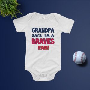 NanyCrafts' Grandpa Says I'm a Braves Fan Baby Bodysuit 3 Months Navy