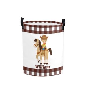 personalized laundry basket hamper,cowboy brown plaid,collapsible storage baskets with handles for kids room,clothes, nursery decor