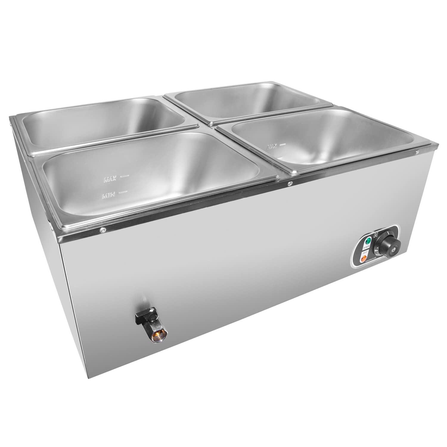 ALDKitchen Bain Marie Steam Warmer | Electric Buffet Food Warmer | Stainless Steel | 110V (4 Tanks)