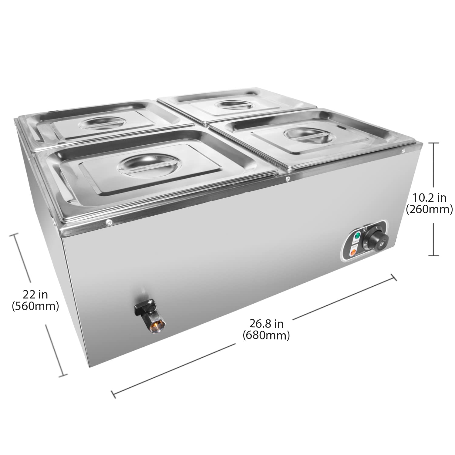 ALDKitchen Bain Marie Steam Warmer | Electric Buffet Food Warmer | Stainless Steel | 110V (4 Tanks)