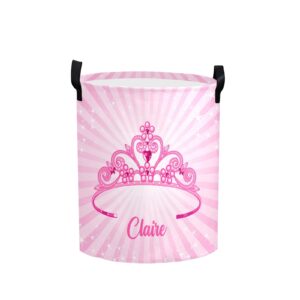 personalized laundry basket hamper,princess crown pink,collapsible storage baskets with handles for kids room,clothes, nursery decor