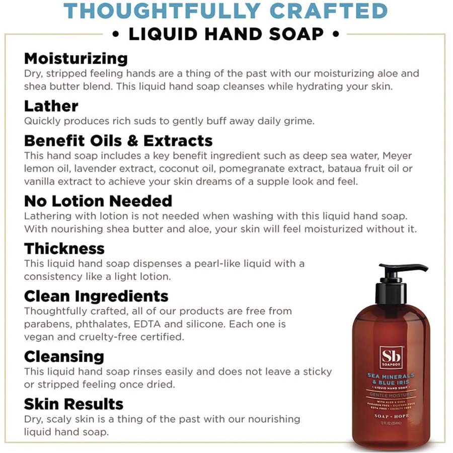 Soapbox Liquid Hand Soap Sea Minerals & Blue Iris 12 Oz Pump Bottles 77148, 12 Fl Oz (Pack of 1)