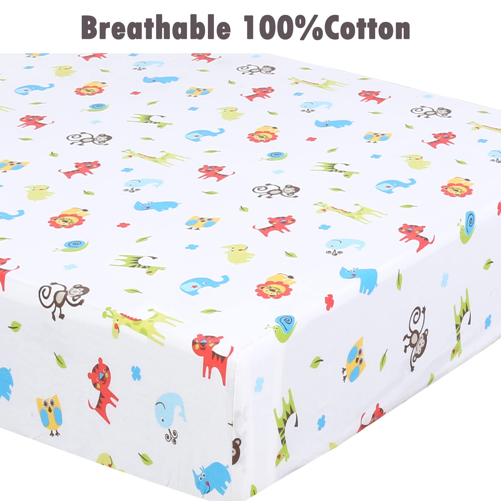 Danica 100% Cotton Fitted Baby Crib Sheet 3 Pack for Baby Boys Girls |Standard Crib and Toddler Mattress Sheets | 28x52 Inch (Animal World)