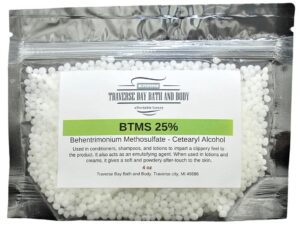 traverse bay bath and body btms behentrimonium methosulfate cetearyl alcohol 25% - 4 oz. conditioning emulsifier. resealable stand-up moisture barrier pouch.