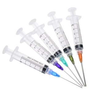 5 pack 5ml ink filling syringe luer lock plastic syringes with platic 1.5'' blunt needle tip for liquid glue oil ink