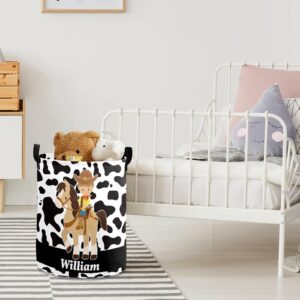 Personalized Laundry Basket Hamper,Cowboy Horse Black,Collapsible Storage Baskets with Handles for Kids Room,Clothes, Nursery Decor