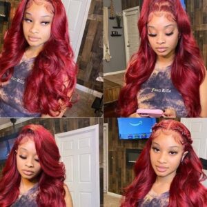 MUPRETTY 99J Burgundy Lace Front Wigs Human Hair Body Wave Lace Front Wig 180% Density Glueless Human Hair Lace Front Wigs Pre Plucked 13x4x1 T Part Lace Wig Human Hair Natural Hairline (20Inch)