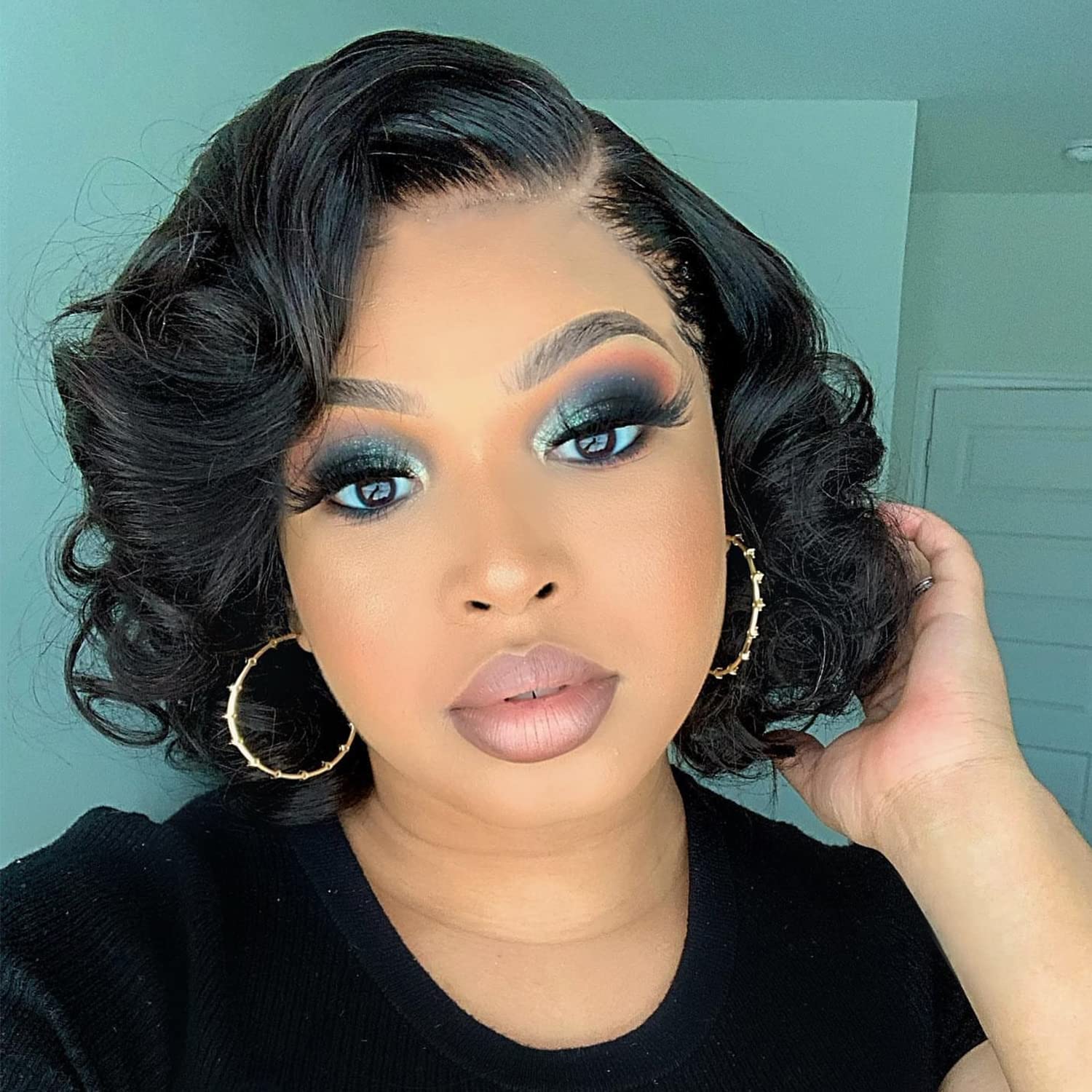 Fancy Hair Short Curly Bob Wig Lace Curled Bob Wigs for Black Women Big Curly Lady Side Part Wigs Synthetic Body Wave Wig for Women Daily Cosplay Use