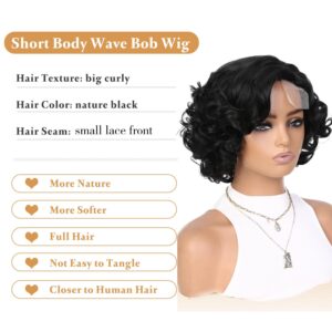 Fancy Hair Short Curly Bob Wig Lace Curled Bob Wigs for Black Women Big Curly Lady Side Part Wigs Synthetic Body Wave Wig for Women Daily Cosplay Use