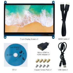 Hosyond 7 Inch IPS LCD Touch Screen Display Panel 1024×600 Capacitive Screen HDMI Monitor for Raspberry Pi5/Pi4/Pi3/ZERO W, BB Black, Windows 10 8 7