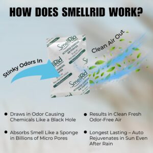 SMELLRID Activated Charcoal Smell Absorbent [30 Pack] - Mini 15g (2.4" x 3.2") Pack Treats 7 Sq. Ft.- Premium Natural Absorber Protects Against Odor, Dampness & Rust