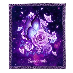 toyshea butterfly blanket personalized for women girls kids baby teen 30"x40" 50"x60" 60" x80 purple butterflies rose soft fleece/sherpa blankets throw mothers day butterfy gifts customized name