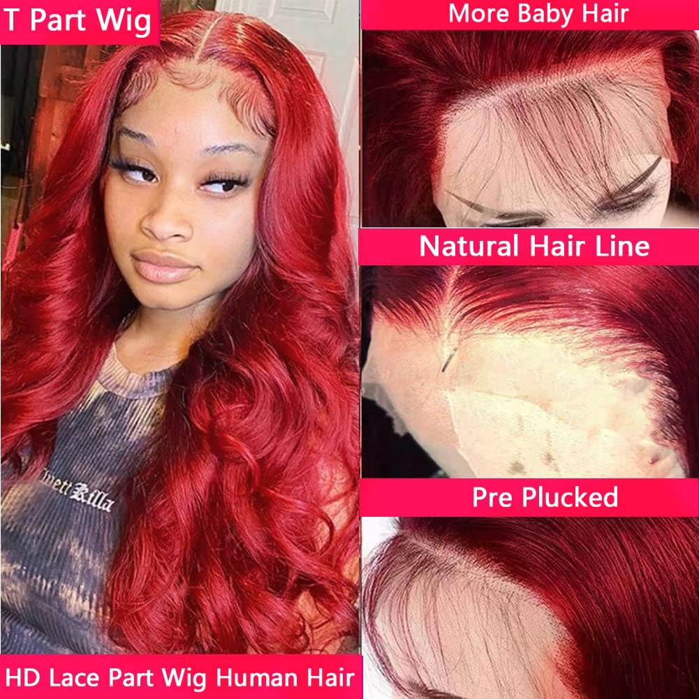 MUPRETTY 99J Burgundy Lace Front Wigs Human Hair Body Wave Lace Front Wig 180% Density Glueless Human Hair Lace Front Wigs Pre Plucked 13x4x1 T Part Lace Wig Human Hair Natural Hairline (20Inch)