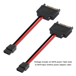 MEIRIYFA SATA 15-Pin Male to SATA 6-Pin Female Slimline Power Adapter Cable SATA 15 Pin to 6 Pin Power Adapter Cable (2 Pack)