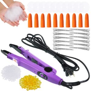 lanties keratin hair iron fusion heat tool with purple connector wand, 2 bags keratin beads, hair clips, finger protector, heat insulation sheets, for diy hairstyles