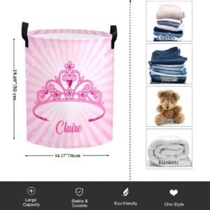 Personalized Laundry Basket Hamper,Princess Crown Pink,Collapsible Storage Baskets with Handles for Kids Room,Clothes, Nursery Decor