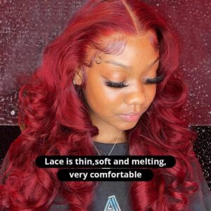 MUPRETTY 99J Burgundy Lace Front Wigs Human Hair Body Wave Lace Front Wig 180% Density Glueless Human Hair Lace Front Wigs Pre Plucked 13x4x1 T Part Lace Wig Human Hair Natural Hairline (20Inch)