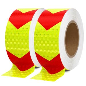 jcxj 2in x 50 ft reflective tape of red & yellow arrow caution waterproof high visibility,hazard caution warning adhesive tape outdoor for floor marking, trailers, trucks, cars，boats