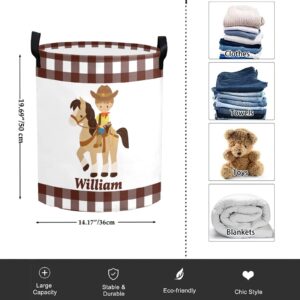 Personalized Laundry Basket Hamper,Cowboy Brown Plaid,Collapsible Storage Baskets with Handles for Kids Room,Clothes, Nursery Decor