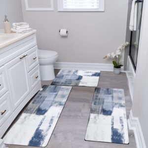 Pauwer Kitchen Rug Sets 3 Piece with Runner Farmhouse Kitchen Rugs and Mats Non Skid Washable Cushioned Kitchen Area Rug Floor Mat Waterproof Runner Rugs for Hallway Kitchen Laundry Room, Blue