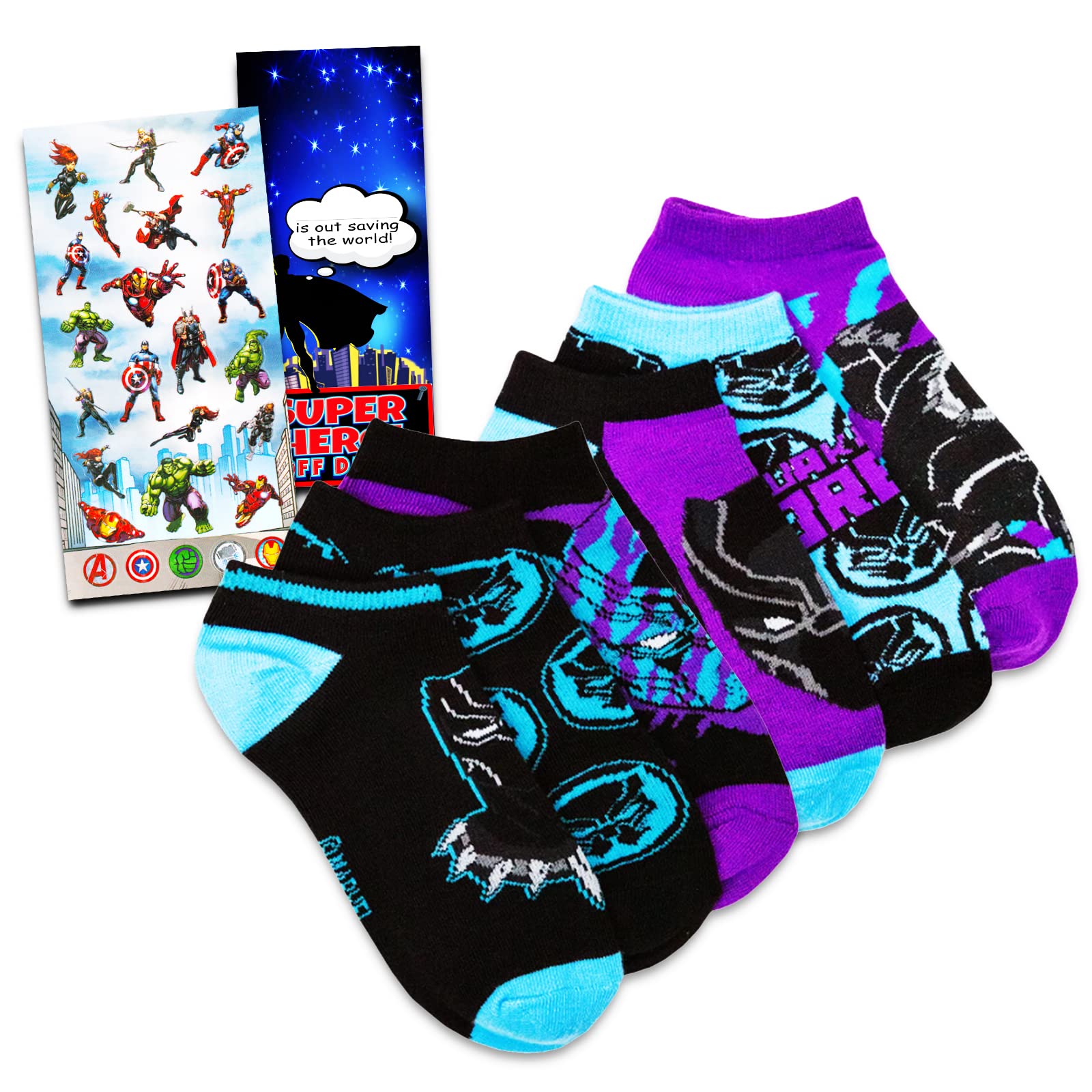 Marvel Shop Black Panther Socks Kids Set - 6 Pairs Wakanda Forever Socks Bundle For Kids Boys | Black Panther Clothes For Boys