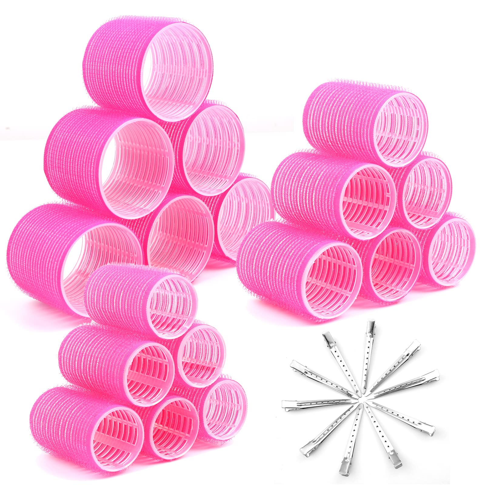 Cludoo Jumbo Hair Curlers Rollers with Clips, 28 Pcs Self Grip Rollers Set for Volume and Curls - 6.3cm, 4.3cm, 3.7cm for Long, Medium, Short, Thick Hair, Bangs, and Salon Hair Styling