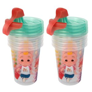 the first years cocomelon take & toss toddler sippy cups - spill proof toddler sippy cups with snap on lids and travel caps - cocomelon feeding and party supplies - 10 oz - 8 count