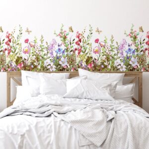 outus flower wall decals floral butterfly wall stickers wildflower greenery wall decor removable peel and stick art murals for kids room nursery bedroom living room home(19.69 x 82.68 inch)