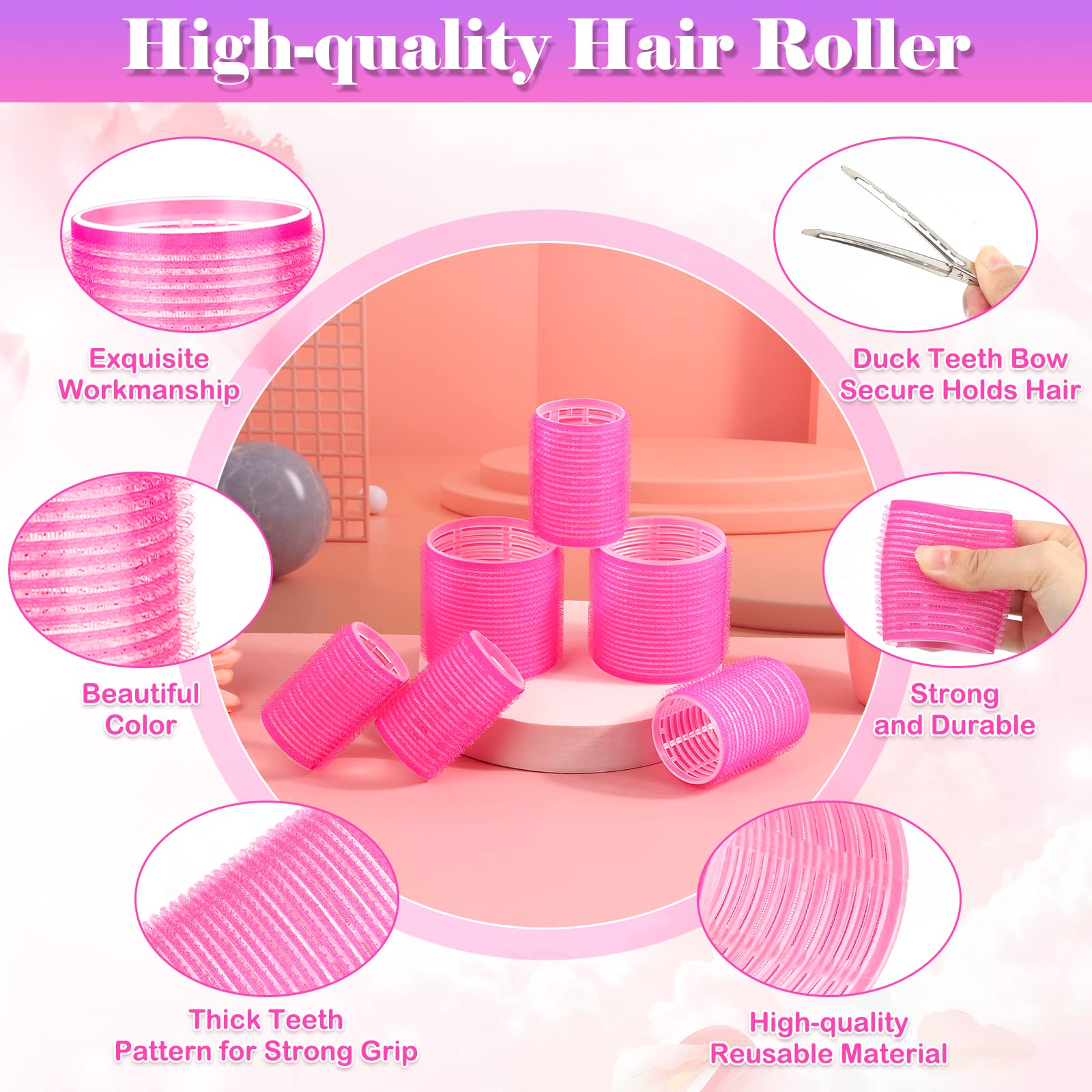 Cludoo Jumbo Hair Curlers Rollers with Clips, 28 Pcs Self Grip Rollers Set for Volume and Curls - 6.3cm, 4.3cm, 3.7cm for Long, Medium, Short, Thick Hair, Bangs, and Salon Hair Styling