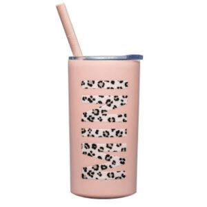 Lucky Love Mini Stainless Steel Cup for Kids - 3D Printed Leopard Insulated Tumbler with Lid and Straw Making This Toddler Straw Cup Spill Proof (Mini Blush Leopard)