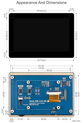 waveshare 5inch Capacitive IPS Touch Display Compatible with Raspberry Pi 5/4B/3B+/3A+/3B/2B/B+/A+/ CM3/3+/4 800×480 Resolution DSI Interface Low Power Consumption