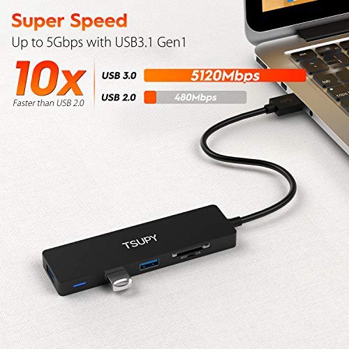 USB 3.0 Hub TSUPY Multi USB HUB, 5 in 1 USB Data Hub with SD Micro SD Card Reader & 3 USB 3.0 Ports Compatible for PC