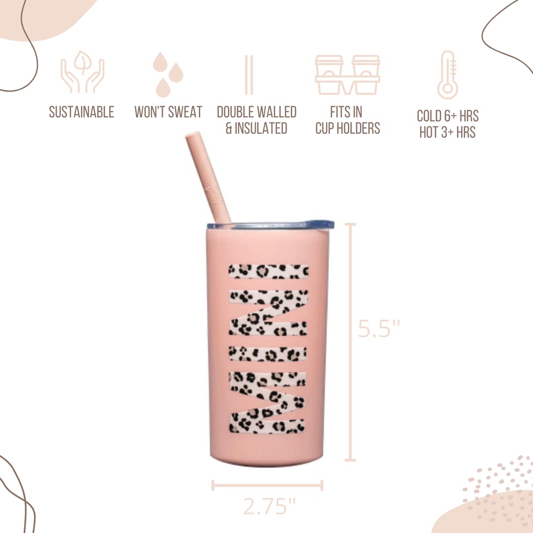 Lucky Love Mini Stainless Steel Cup for Kids - 3D Printed Leopard Insulated Tumbler with Lid and Straw Making This Toddler Straw Cup Spill Proof (Mini Blush Leopard)