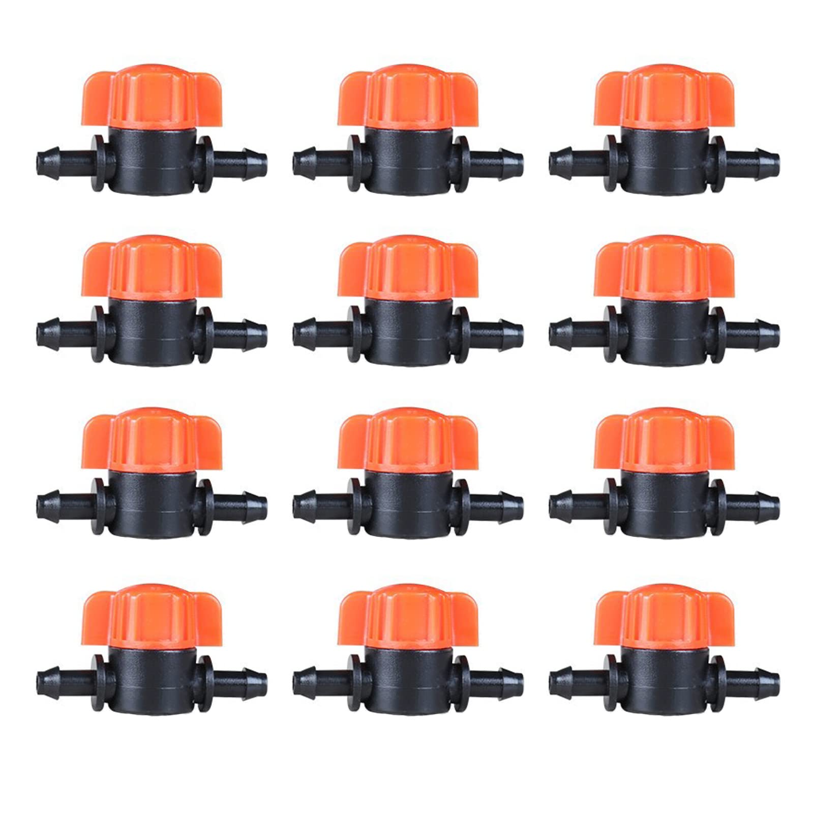 12 Pack Drip Irrigation Switch Valve 1/4" Drip Irrigation Barbed Ball Valve Shut Off Switch 4mm/7mm Hose Water Connectors Barbed Valve Drip Irrigation Universal Barbed Valve for Gardening