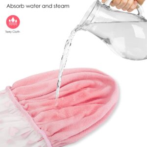 Auban Shower Cap, Shower Cap for Women Terry Cloth Lined EVA Exterior Reusable Double Layer Waterproof, Large Bath Hair Cap, Hotel Travel Essentials Accessories Cleaning Supplies(Pink)