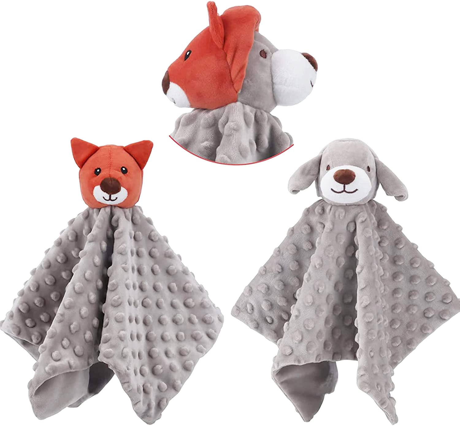 Baby Security Blankets Fox and Puppy for Newborn Babies 2 in 1 Stuffed Animals Gift for Toddler and Infant Super Soft Minky Dot Fabric 15 Inch