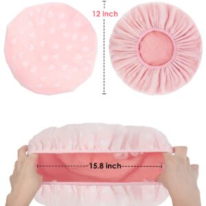 Auban Shower Cap, Shower Cap for Women Terry Cloth Lined EVA Exterior Reusable Double Layer Waterproof, Large Bath Hair Cap, Hotel Travel Essentials Accessories Cleaning Supplies(Pink)