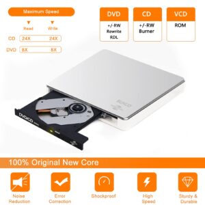 External CD DVD Drive LightScribe CD/DVD +/-RW Burner Player Writer Optical Disk Reader Portable CD DVD Drive for Laptop Mac MacBook PC Windows 11 10 Linux OS