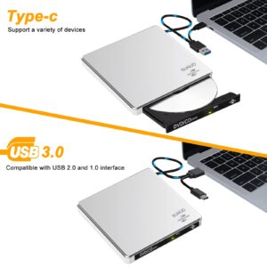 External CD DVD Drive LightScribe CD/DVD +/-RW Burner Player Writer Optical Disk Reader Portable CD DVD Drive for Laptop Mac MacBook PC Windows 11 10 Linux OS