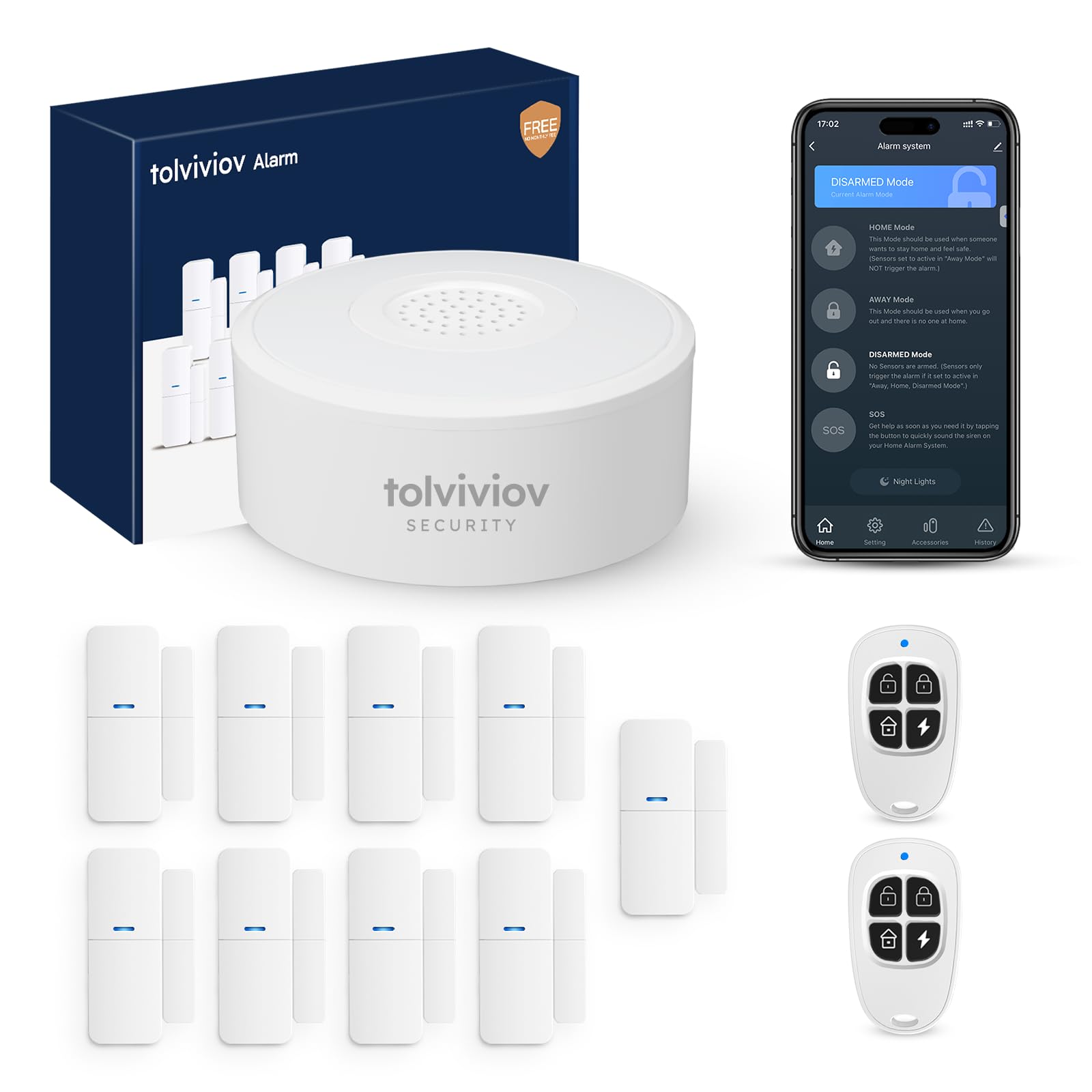 tolviviov Home Alarm System(2nd Gen), 12 Pieces Smart Home Alarm Security System DIY No Monthly Fee, Phone Alert, Alarm Siren, Door/Window Sensors, Remotes, Work with Alexa, for House Apartment Office