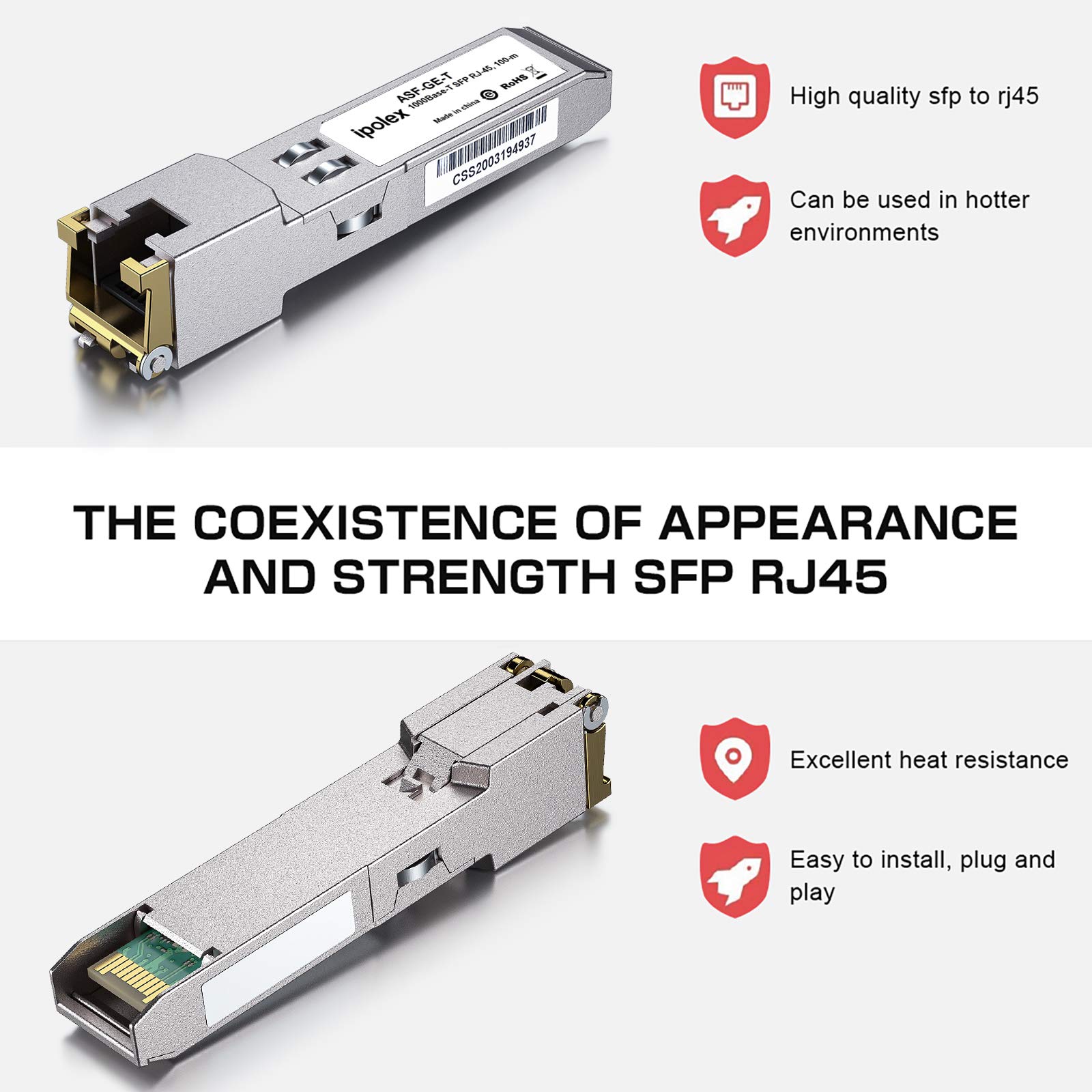 1.25G SFP to RJ45 Copper SFP-T, Gigabit Copper SFP 1000Base-T, for Cisco GLC-T/SFP-GE-T, Meraki MA-SFP-1GB-TX, Ubiquiti Unifi UF-RJ45-1g, D-Link, Intel, Netgear, Fortinet, Broadcom and More, 4 Pack